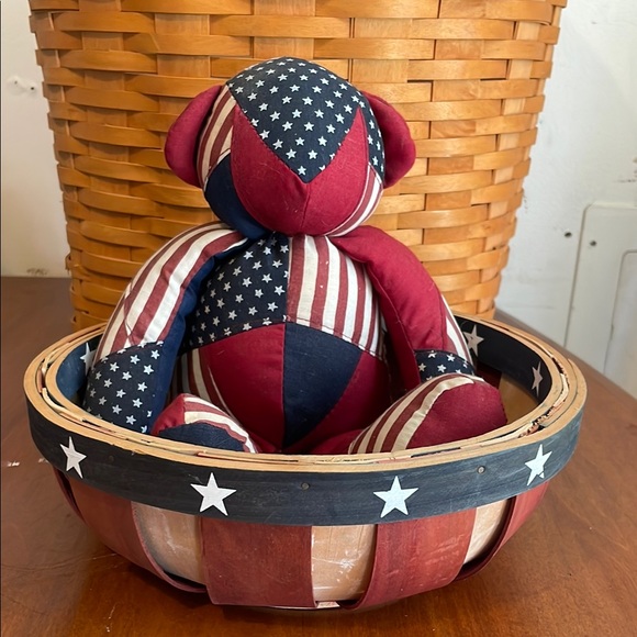 Accents | Primitive Quilted Patriotic Patchwork Bear And Basket | Poshmark
